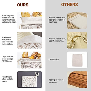 Verigud Bread Bags for Homemade Bread with Bowl Cover, Linen Bread Bag with Inner Lining, Large Sourdough Bread Bags for Homemade Bread Storage, Reusable Bowl Cover with Inner Lining