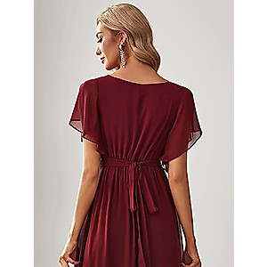 Ever-Pretty Women's Maxi A-Line V-Neck Ruffle Sleeves Summer Prom Dresses Long Burgundy US12