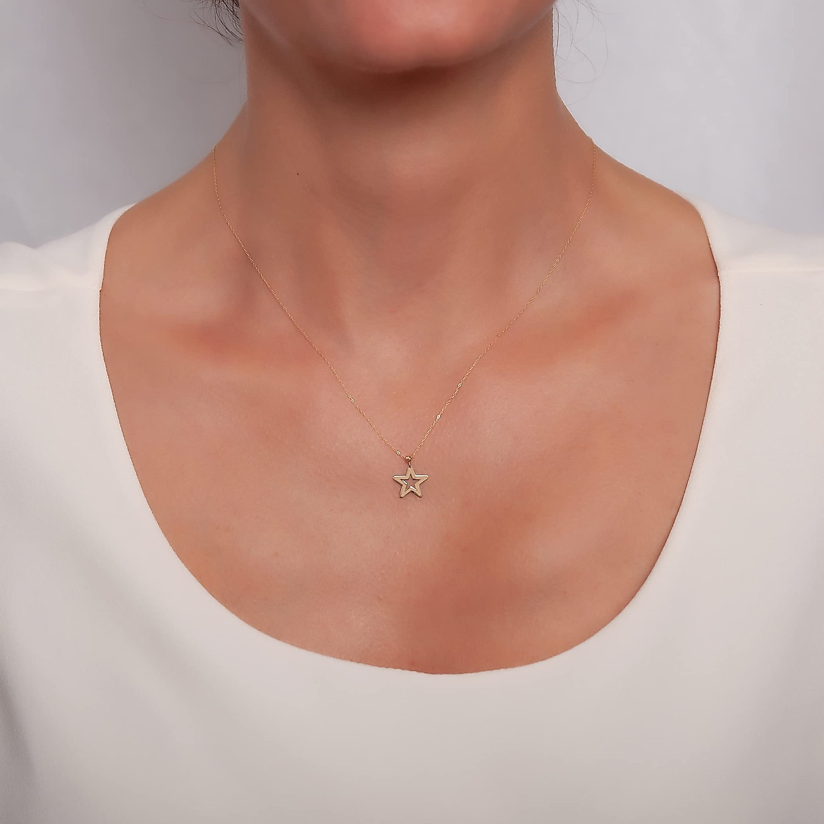 MEVARIS 14K Real Gold Pendant Necklaces - Jewelry Gifts for Women - Elegant and Dainty Pendants - Style Options are Available - 17.7" / 45 cm (Star)