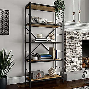 Lavish Home 5-Tier Bookshelf-Open Industrial Style Etagere Wooden Shelving Unit, 63", Oak