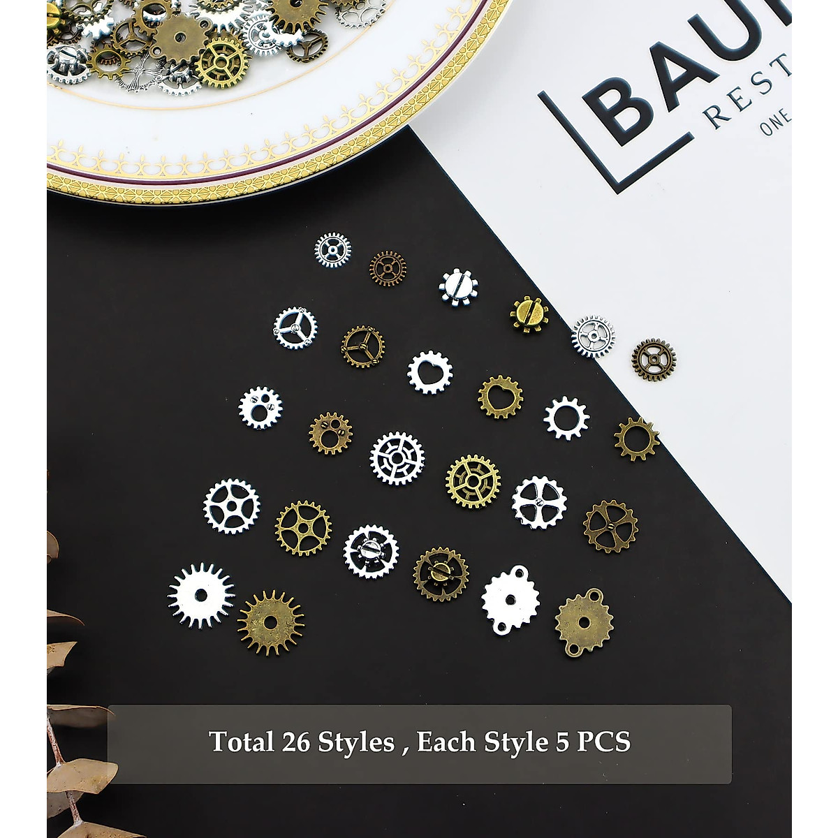 JIALEEY 130PCS Steampunk Gears Charms Bronze & Silver Assorted Antique Steampunk Gears Charms Pendant Clock Watch Wheel Gear DIY for Jewelry Making Crafting