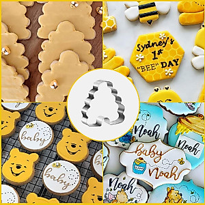 Aoerfes 6 Piece Bee Cookie Cutter Set, Honeycomb Hexagon Honey Jar, Bear the Pooh Molds Cutters for Bee Party Making Muffins, Biscuits, Sandwiches Fondant Decorations