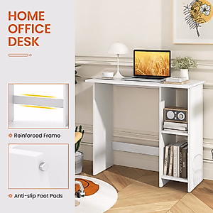 Giantex Small White Desk, Compact Study Writing Desk with 3-Position Adjustable Shelf, Anti-Toppling Kit, Modern PC Laptop Table, Home Office Computer Workstation for Small Space Bedroom Dorm