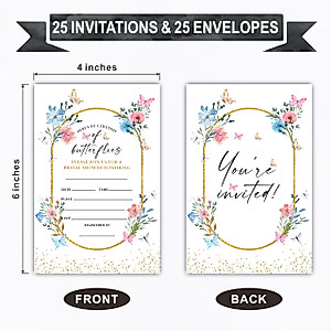 25 Bridal Shower Invitation Cards With Envelopes - Here's To A Lifetime Of Butterflies - Floral Golden Oval Invites For Newlyweds, Wedding & Bridal Shower Celebration, Party Favor & Decorations - B16