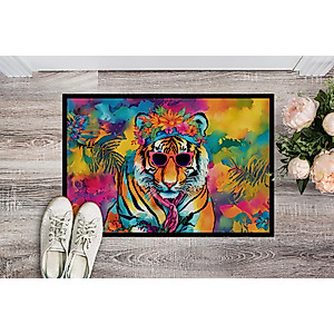 Caroline's Treasures DAC3967JMAT Hippie Animal Bengal Tiger Doormat Front Door Mat Indoor Outdoor Rugs for Entryway, Non Slip Washable Low Pile, 24H X 36W