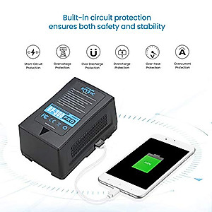 REYTRIC Upgrade 300Wh(20400mAh) V Mount/V-Lock Battery with Upgrade 5A Output D-tap Charger and D-Tap Cable