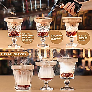 Cocktail Smoker Kit with Torch, Old Fashioned Smoker Kit for Bourbon, Wine, Whiskey Smoker Kit, Drink Smoker Infuser Kit With 4 Kinds of Wood Smoker Chips and 1 Ice Mold For Your Dad, Husband, Friends (No Butane)
