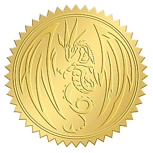 CRASPIRE 2" Gold Foil Sticker Dragon 100pcs Certificate Seals Gold Embossed Round Embossed Foil Seal Stickers for Envelopes Invitation Card Diplomas Awards Graduation Celebration