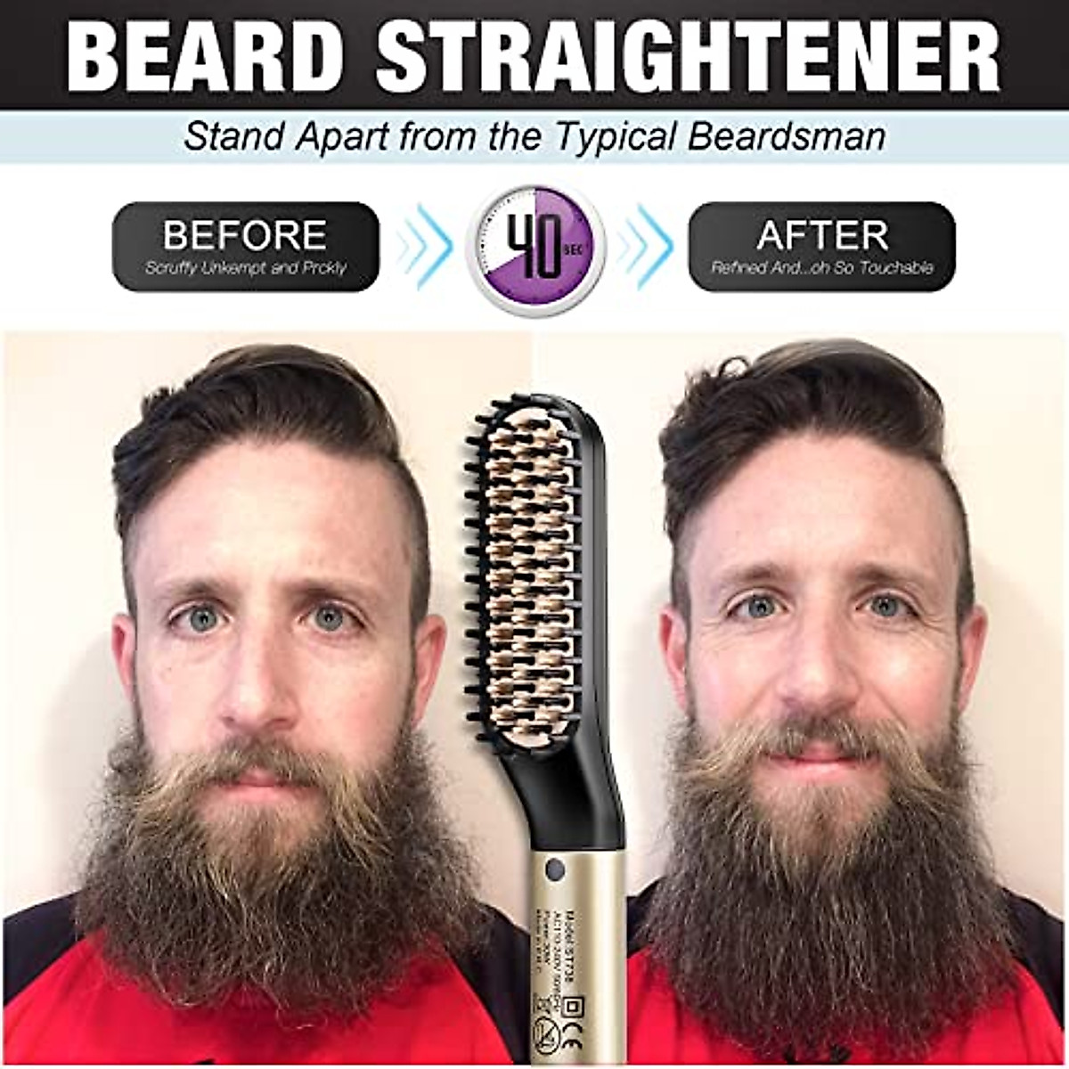 Beard Straightener Kit, Beard Growth Grooming Kit, Beard Straightener, Beard Growth Oil, Beard Wash Shampoo, Conditioner, Balm, Wax, Comb, Brush, Scissor, Bag, Gifts for Men Him Dad Boyfriend