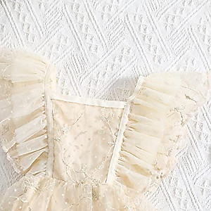 Kupretty Newborn Baby Girl Boho Romper Dress Embroidery Flower Lace Tutu Photography Outfits Princess Clothes (Beige, 3-6 Months)
