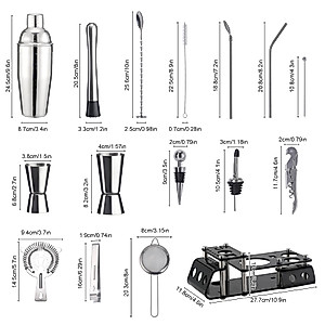 CKductpro 41-Piece Boston Bartender Kit,Cocktail Shaker Stainless Steel Bar Set,360 ° Rotating Display Stand,Strainer,Jigger,Mixing Spoon,Stainless Steel Gift Sets