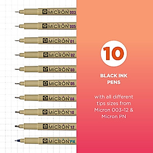 SAKURA Pigma Micron Fineliner Pens - Archival Black Ink Pens - Pens for Writing, Drawing, or Journaling - Assorted Point Sizes - 10 Pack