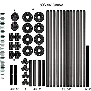 SERENITA 1 inch Heavy Duty Industrial Pipe Clothing Rack, Hanging Rod for Closet, Wall Mounted Multi Purpose (80" x 94" Double, Black)