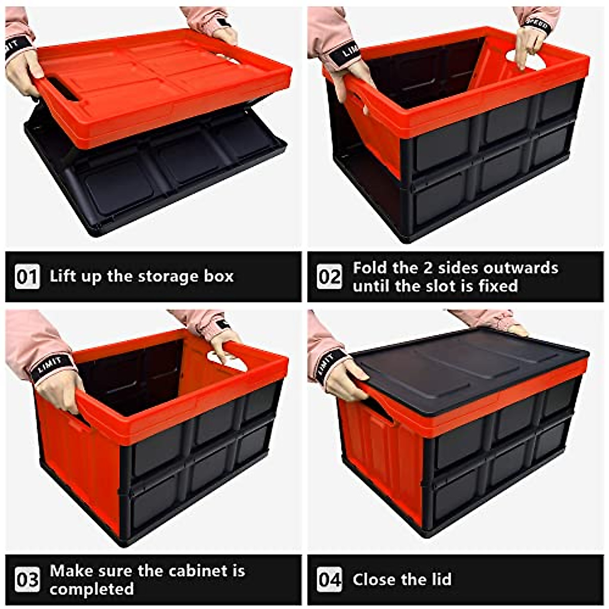 Endynino 2-Pack Collapsible Plastic Crates Storage with 2 Waterproof Bag & Lids, Storage Bins, 44 Quart Container Box Crates with Handle for Camping, Travel, Groceries, Sports, Home, Toy(Large)