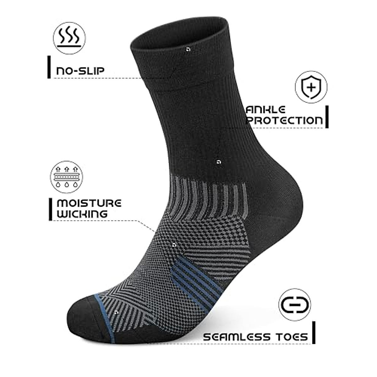 PAPLUS Compression Running Sock for Men and Women 3 Pairs, Cushioned Athletic Crew Socks with Arch Support