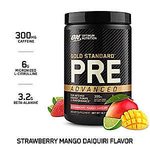 Optimum Nutrition Gold Standard Pre Workout Advanced Powder, with Creatine, Beta-Alanine, Micronized L-Citrulline and Caffeine for Energy, Keto Friendly, Strawberry Mango Daiquiri, 20 Servings
