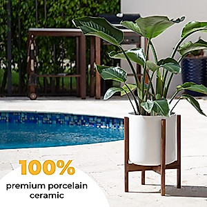 Bees & Buds 10 inch White Plant Pot - White Planters for Indoor Plants - Ceramic Planter Pots with Drainage - Mid Century Modern Large Flower Holder