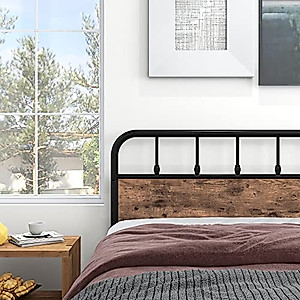 JURMERRY Metal Platform Bed Frame with Wooden Headboard and Footboard Heavy Duty Steel Support, Mattress Foundation, No Box Spring Needed, Easy Assembly, Queen Black