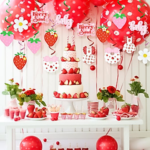 Strawberry Baby Shower Party Hanging Swirls Decorations, Strawberry Theme 1st Birthday Ceiling Streamers, Summer Fruit A Berry Sweet Baby is on the Way Baby Shower Mom to Be Girls First Birthday Party
