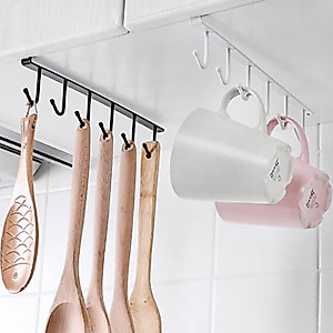 FASHAJI Mug Cups Wine Glasses Storage Hooks Kitchen Utensil Ties Belts and Scarf Hanging Hook Rack Holder Under Cabinet Closet Without Drilling (White)