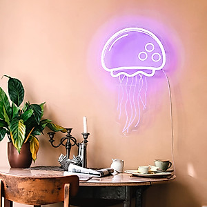 Jellyfish Neon Signs for Wall Decor Light Up Personalized for Bedroom, Bar, Birthday, Holiday Party, Wedding. USB Powered 3D Art Creative Purple Light LED with Dimmer Switch