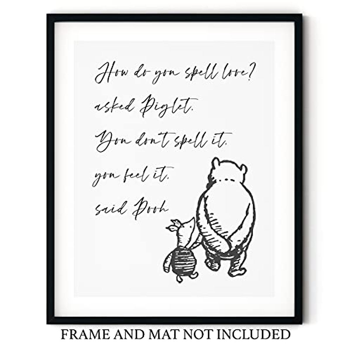 ‘Spell Love?’ Winnie the Pooh Quotes Wall Art | 8x10 UNFRAMED Black and White Minimalist Nursery Print | Pooh and Piglet Modern Home Decor