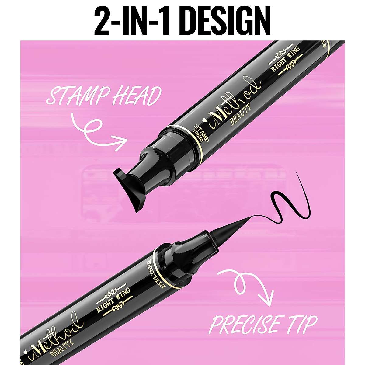 iMethod Eyeliner Stamp - 2 Pens Winged Eyeliner Stamp, for All Eye Shapes, Winged Eyeliner Stamp, Perfect Wing Cat Eye Liner, Waterproof & Smudge-proof, 10 mm
