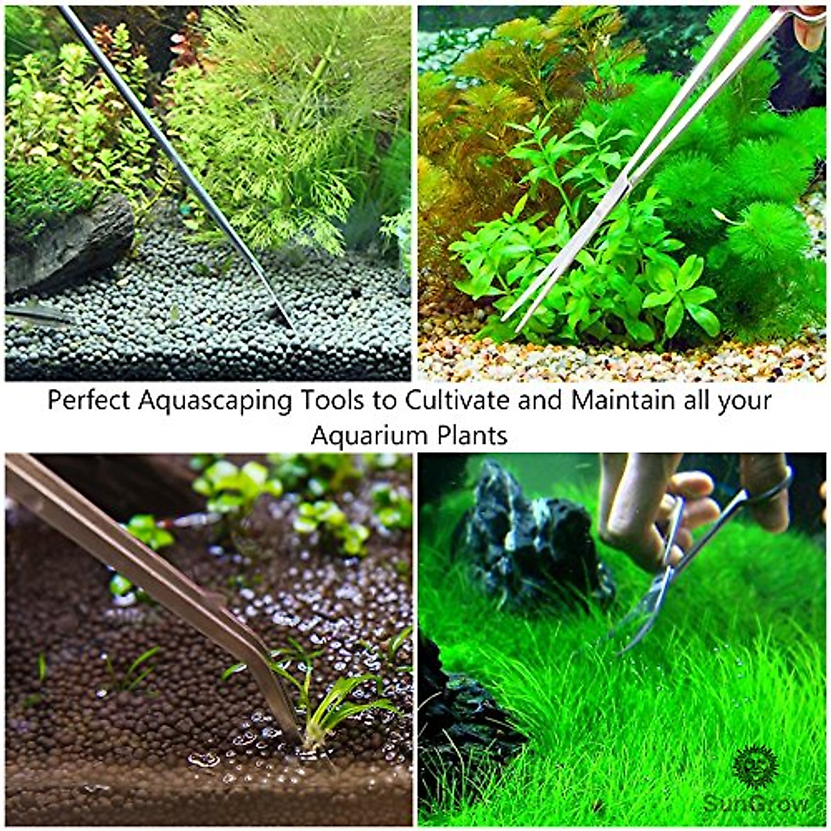 SunGrow Aquarium, Hermit Crab & Gecko Tank Tool Kit, Includes Straight & Curved Scissors, Substrate Spatula, Straight & Bent Tweezers, Stainless Steel, 5 Pcs per Pack