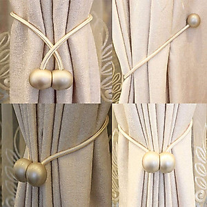 AINAAN 2 Packs Magnetic Curtain Tiebacks Unique Wooden Balls for Home Office Kitchen Sheer Blackout Panels, Light purple
