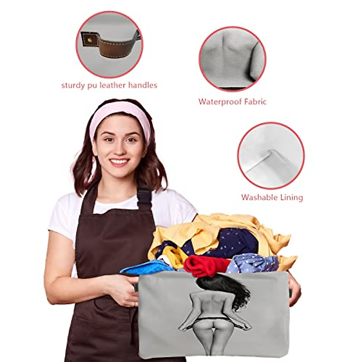 Naked Girl Cube Storage Organizer Bins with Handles, 15x11x9.5 Inch Collapsible Canvas Cloth Fabric Storage Basket, Sexy Beauty Grey Modern Art Books Kids' Toys Bin Boxes for Shelves, Closet