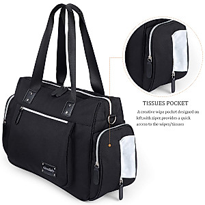Diaper Tote Bag Diaper Bag,Travel Diaper Carry Bag, Baby Nappy Diaper Bag for Mom Grils Unisex Maternit. Multi Pocket, Tote Bag Beach Bag Travel Handbag Canva Large(Black)
