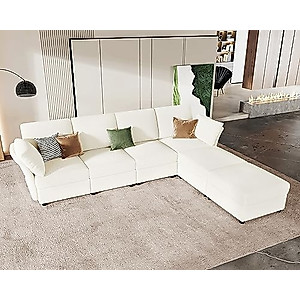 VanAcc Sectional Couch 6 Seats, Modular Sectional Sofa U Shaped sectional with Ottomans, Reversible Sofa Couch for Living Room, Offwhite Bouclé