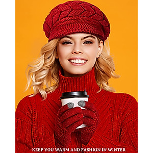 Newcotte 8 Pcs Women Hats Gloves Winter Set, Warm Girls Cap Beanie Hat Knit with Visor Snow Ski Caps and Touch Screen Gloves