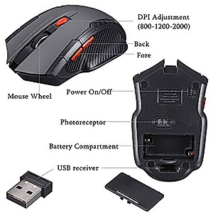 2.4GHz Wireless Optical Mouse Game Mice with USB Receiver Mause for PC Office Laptops (Black)