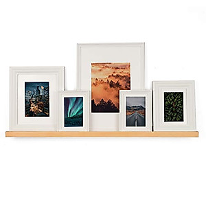 Rustic State Ted Narrow Wall Mount Wood Picture Ledge Photo Frame Display Floating Shelf for Living Room, Office, Kitchen, Bedroom, Bathroom Décor Storage - 36 Inch - Set of 2 - Natural