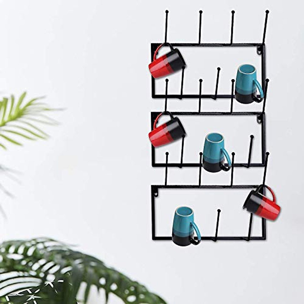 Jucoan 3 Pack Metal Coffee Mug Rack, Wall Mounted Coffee Mug Holder Cup Organizer Hanging Rack with Total 21 Cup Hangers for Home Kitchen Coffee Bar