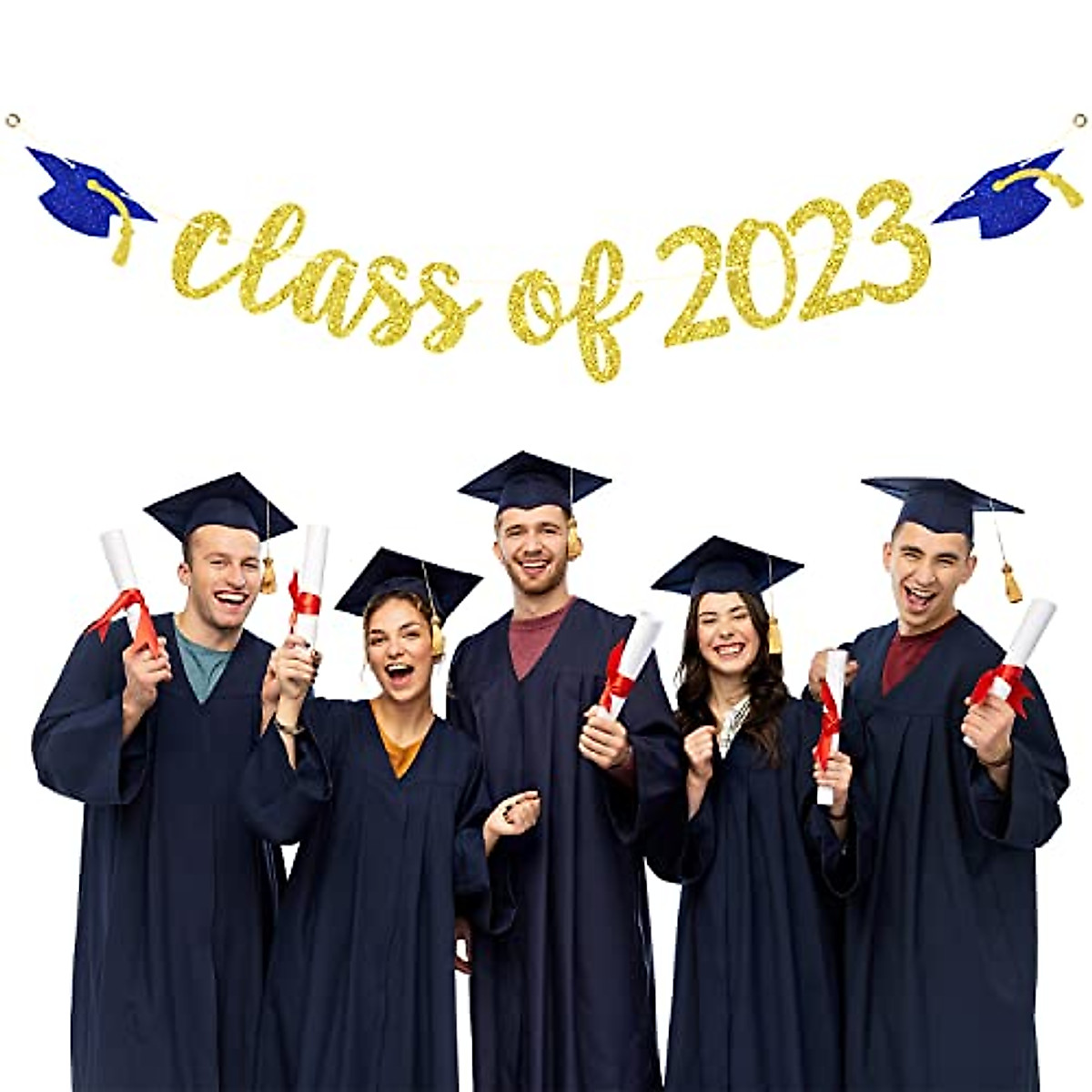 Class of 2023 Banner - 2023 Graduation Banner, Congrats Grad, High School/College/University Graduation Party Decorations, Gold and Blue Glitter