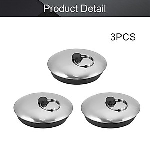MroMax 3Pcs Stainless Steel Sink Plug Drain Stopper Fit 57mm with Ring for Bathtub Kitchen Bathroom Silver, Black