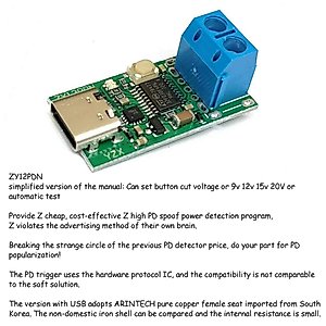 Acxico 1Pcs Type-C USB-C PD2.0 3.0 to DC USB Decoy Fast Charge Trigger Poll Detector Charging Module (ZY12PDN with Screw Terminal)