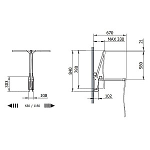 Servetto ClosetPro Central Wall-Mounted Soft-Close Wardrobe Lift Expanding Steel Tubing with Black Plastic Housing, 22 lb Weight rating (For 25 9/16" - 45 1/4"), Made in Italy
