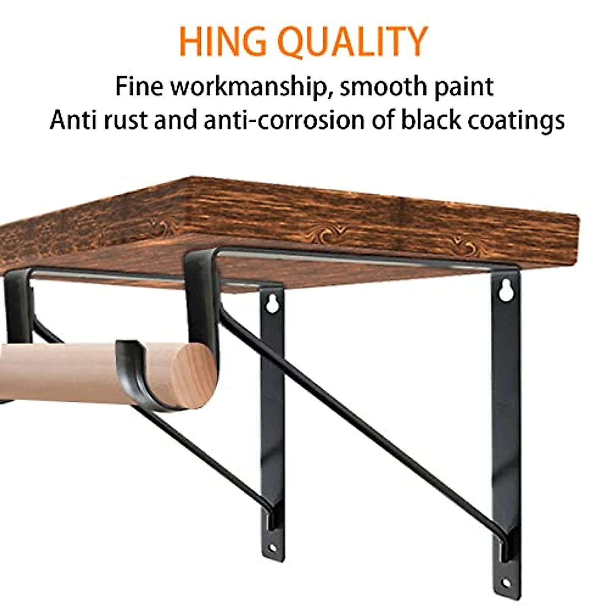 4 Pack Closet Shelf & Rod Brackets, Heavy Duty Closet Shelf Bracket with Rod Support, 11”x11”, 1-3/8” Dia Black Wall Mount Clothes Hanger Closet Pole Support Bracket for Shelf Storage and Closet Rod