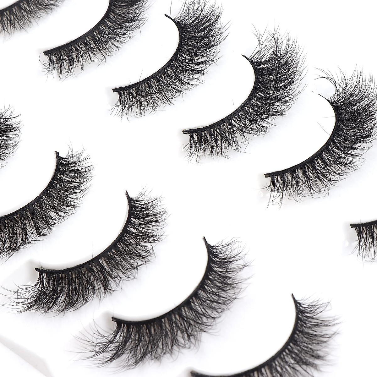 Wleec Beauty 14mm Cat Eye Eyelashes 7 Pairs 3D Wispy Fluffy False Lashes Natural Fake Eyelashes FM48