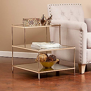 SEI Furniture Knox Mirrored 3-Tier Stair Step Accent Table, 20.5"W X 24"D X 23.75"H, Warm Art Deco Gold