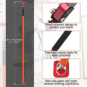 Cabinet Adjustable Support Pole, Upper Hand Work Support for Cabinet Jacks 3rd Hand Support System with Adjustable Length Non-Slip Pads and Telescopic Pole，Extends from 57" to 114", 2 Pack