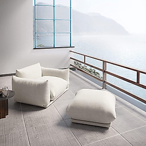 JACH Mid-Century Modern Comfy Sofa Couch with Thick Cushion, Chenille Single Accent Chair Deep Seat Couches, 50" Plush Sofas Furniture for Small Spaces Living Room Bedroom Office Apartment, White