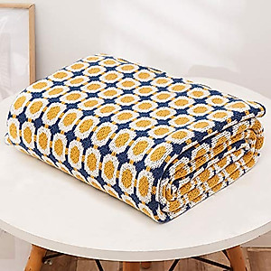 Throw Blanket Ultra Soft Natural Knitted Blanket Home Decor Bedding Blankets Cozy Knit Throw Blanket for Couch Sofa Bed Beach Picnic All Seasons (Yellow & Blue)