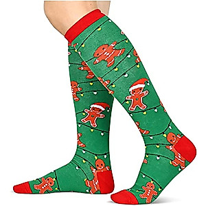 HAPPYPOP Knee High Funny Christmas Socks For Women Girls Holiday Socks Gingerbread Socks, Gingerbread Gifts Stocking Stuffers For Teen Girls Secret Santa Gifts Christmas Gifts