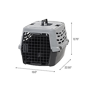 IRIS USA 23" Cat Carrier, Small Pet Carrier Hard, Dog Kennel with 2-Door Front and Top Access, Dog Carrier, up to 18 pounds, Black/Gray