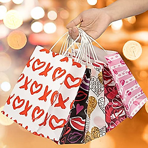 OuMuaMua 20Pcs Valentines Day Decorations Gift Bags with Handles, 7.25" x 9" x 3.5" Pink Red Hearts Paper Bags for Valentine's Day School Classrooms Exchange Party Favors Gift Goody Bags