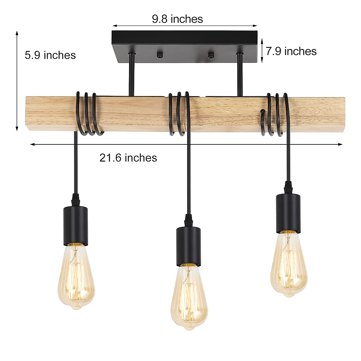 Vintage Wood Chandelier Ceiling Light Fixtures, Set of 2 Semi Flush Mount Ceiling Lights, 3-Light Ceiling Lamp for Hallway Bedroom Entryway Farmhouse Dining Room Living Room